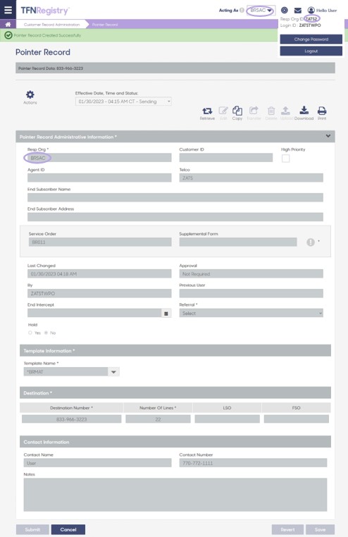 TFNRegistry UI: What Happens When the Acting As and TFN’s Resp Org are ...