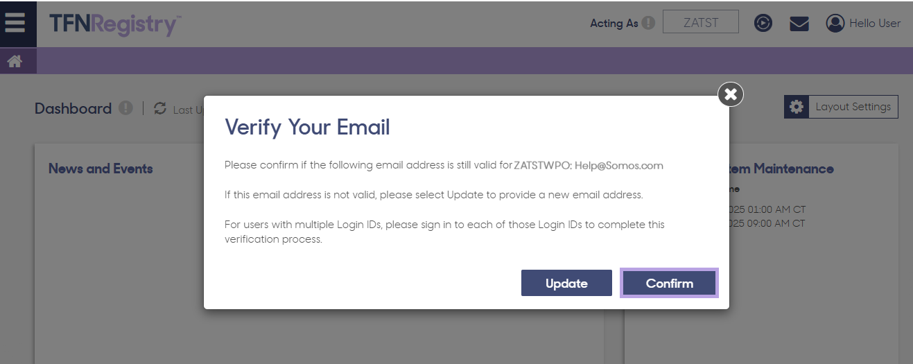 TFNRegistry UI: How do I Verify my Email Address? – Somos
